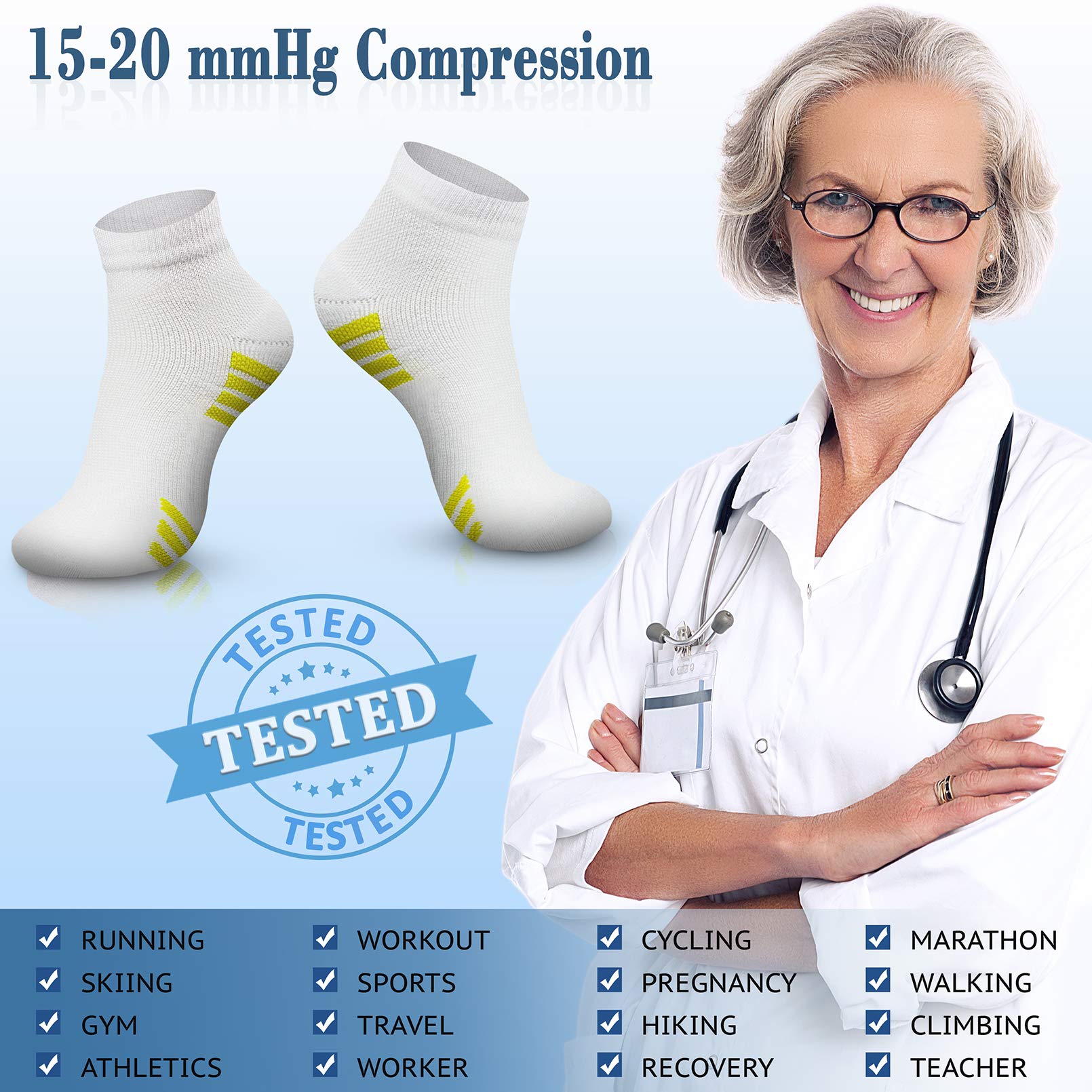 CHARMKING Graduated Compression Socks for Women & Men Circulation 15-20 mmHg is Best for Athletic, Running, Flight Travel, Pregnant, Cycling (Multi 08,L/XL)