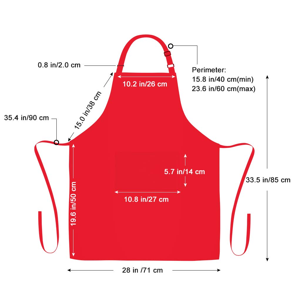 Jubatus 1 Pack Bib Aprons with 2 Pockets Cooking Chef Kitchen Apron for Women Men, Red