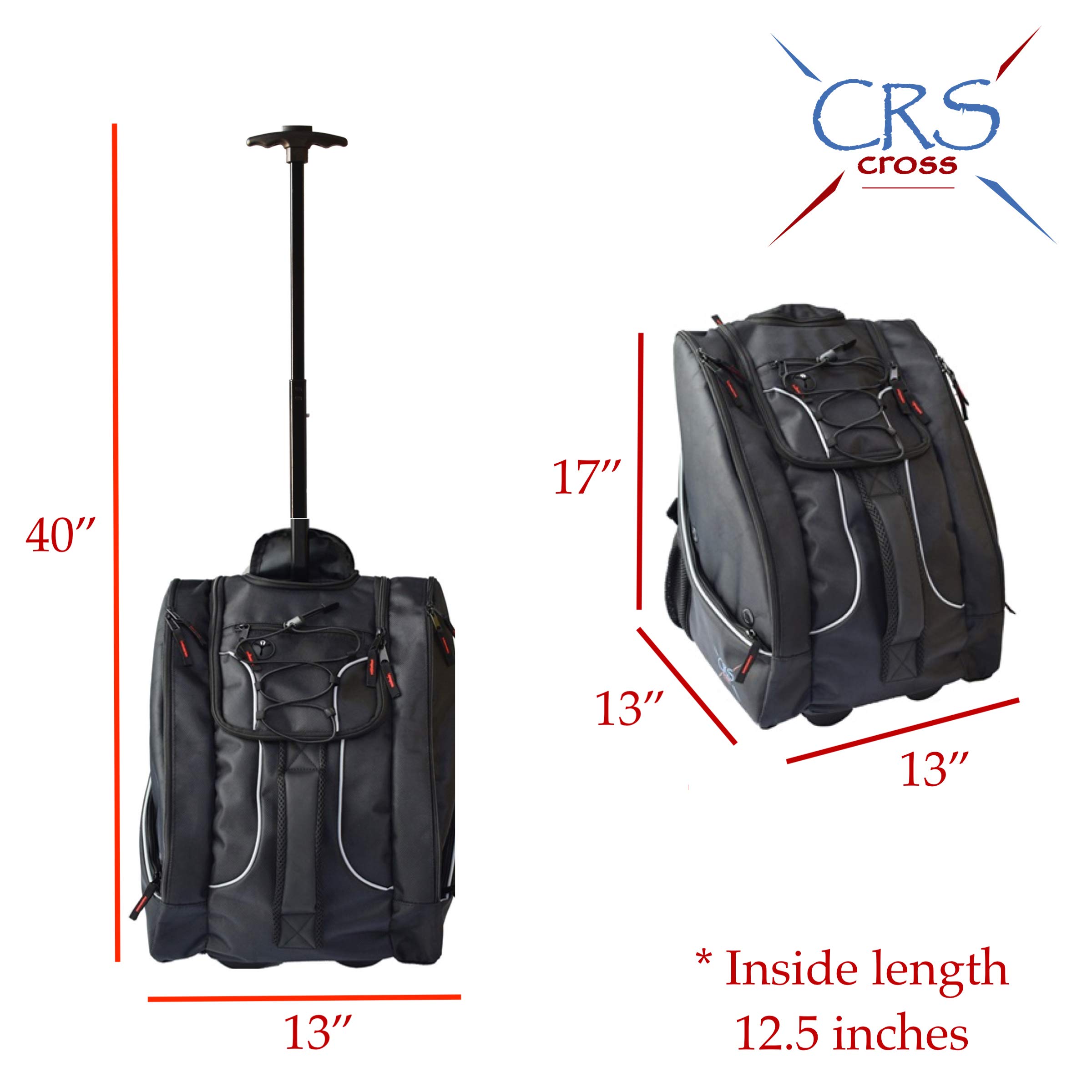 CRS Cross Skate Bag - Backpack converts to Rolling Bag with Wheels. Ice skate bag for figure skating, roller skating, quad skaters, ice skating (Biellmann Black)