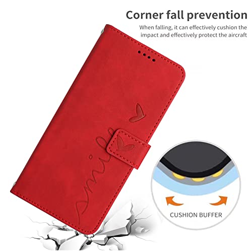 Kainevy for Infinix Hot 9 Play Case Wallet Black with Lanyard Durable Leather Case for Infinix Hot 9 Play Phone Case with Card Holder Buckle Flip Design Protective Cover for Womem Men (Red)
