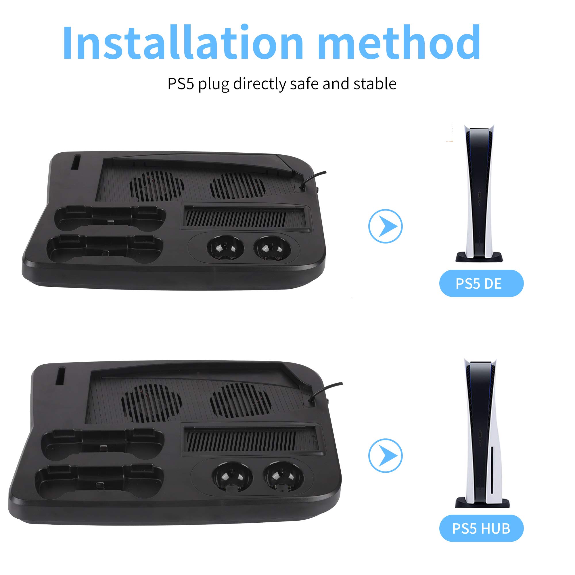 PS5 controller charger,Multifunctional PS5 cooling base,Cooler Fan for PS5 console, Improve the operational life span, Dual handles can be charged at the same time