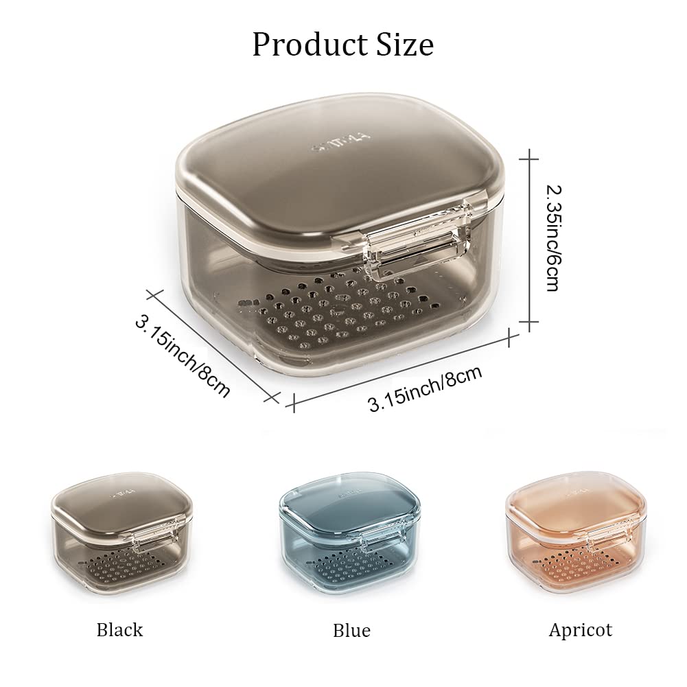 Denture Case, Retainer Case, Denture Bath Box Cup with Strainer basket, Cute Denture Holder Storage Soak Container for Travel Cleaning, Exquisite Retainer cleaner Case, Mouth Guard Case (Blue)