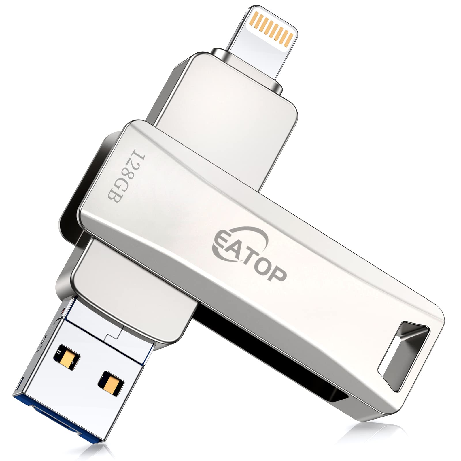 EATOP MFi Certified 128GB Photo Stick for iPhone, iPhone Memory Stick iPhone USB for Photos, iPhone USB Flash Drive Memory Stick for iPad External Storage Compatible with iPhone iPad Android PC