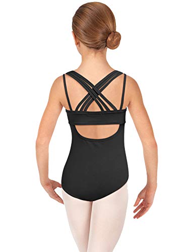 Boyoo Girl's Sleeveless Gymnastics Ballet Dance Leotard Cross Straps Back Camisole Tank Leotards, Black, 8-9 Years