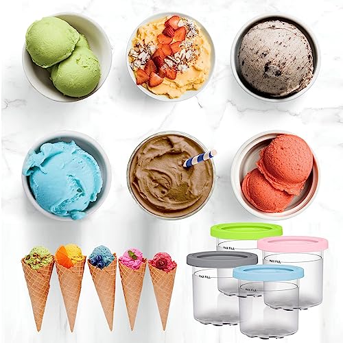 Ice Cream Pint Cups, Ice Cream Containers with Lids for Ninja Creami Pints, Ice Cream Pint Kitchen Accessories for NC301 NC300 NC299AM Series Ice Cream Machines, Sealed and Leak-proof 2/4 Pieces. (2 pcs-A)