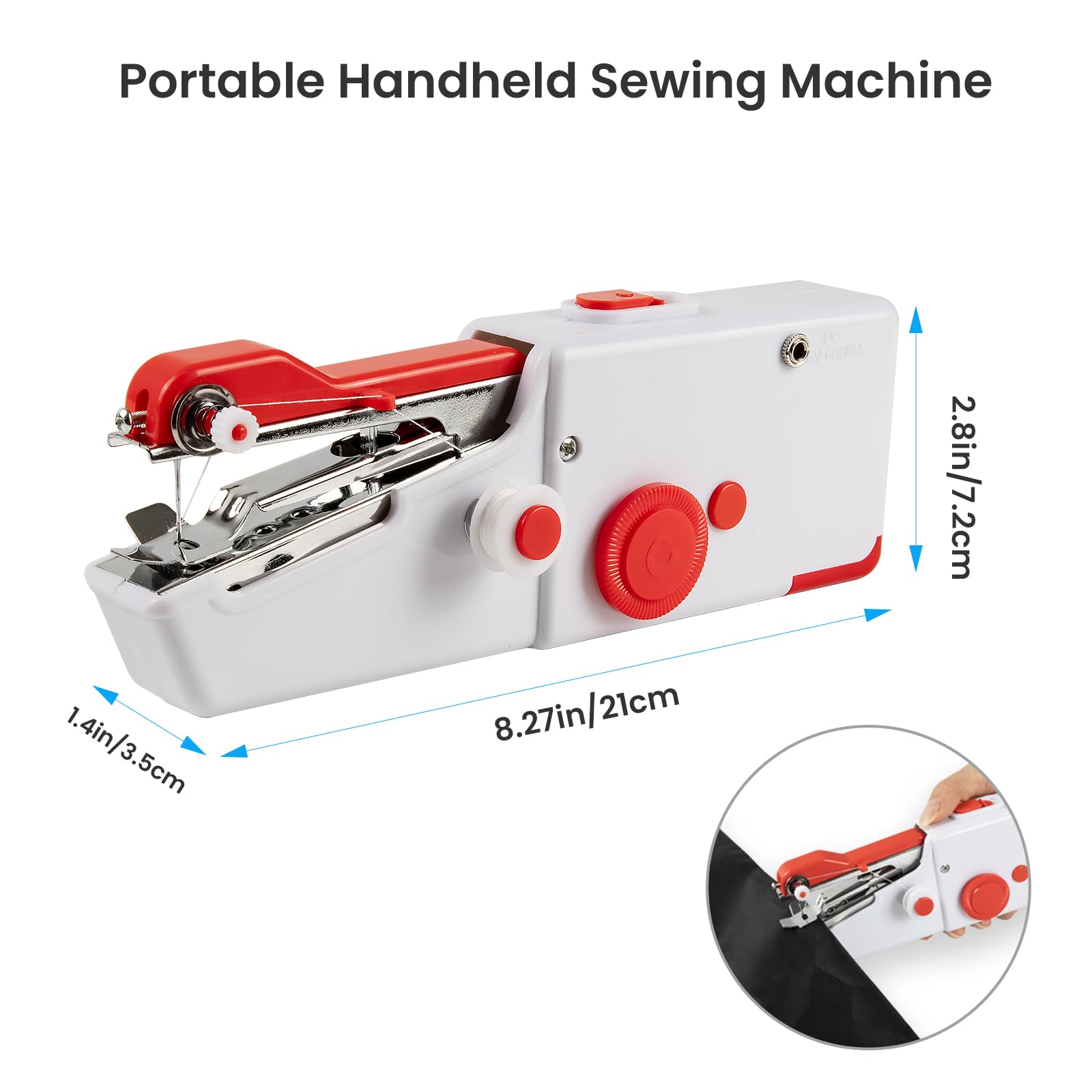 Handheld Sewing Machine, Mini Sewing Machine for Quick Stitching, Electric Portable Sewing Machine for Beginners, Hand held Sewing Device for DIY, Fabrics, Clothes, Home and Travel, White