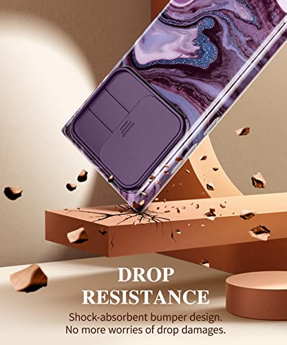 GVIEWIN Designed for Samsung Galaxy S22 Ultra Case with Slide Camera Cover, [Military Grade Drop Protection] Marble Slim Fit Shockproof Protective Phone Case for S22 Ultra 5G 6.8" 2022(Quicksand)
