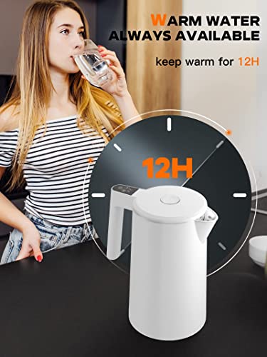 JOYHILL Electric Kettle Temperature Control,6 Variable Temperature Tea Kettle, Stainless Steel Interior 12 Hours Keep Warm,1500W Hot Water Boiler with STRIX Thermostat and Boil-Dry Protection,White