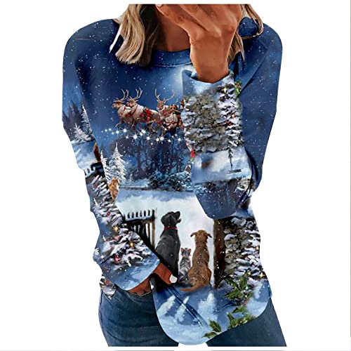 Christmas Tops for Women Temperament Sweatshirt Long Sleeve Crew Neck Top Fall Sweater Christmas Pullover Shirts