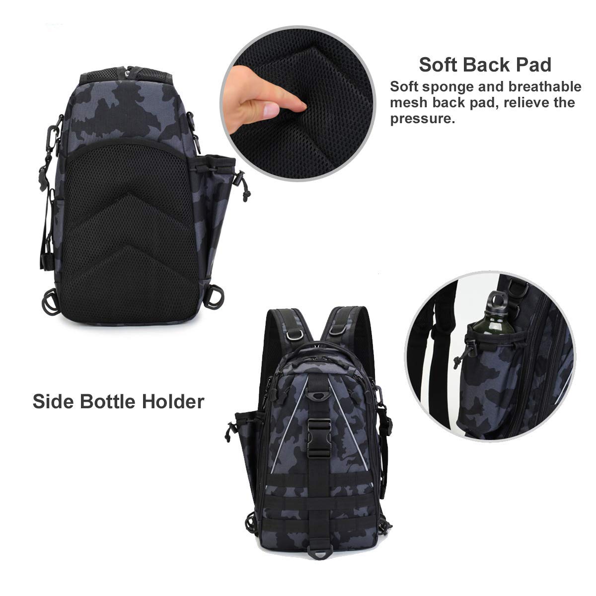 BraveHawk OUTDOORS Tactical Sling Pack Backpack, 800D Military Nylon Oxford Water Resistant MOLLE Utility Two Shoulder Backpack EDC Crossbody Bag Outdoor Daypack Organizer (Medium)