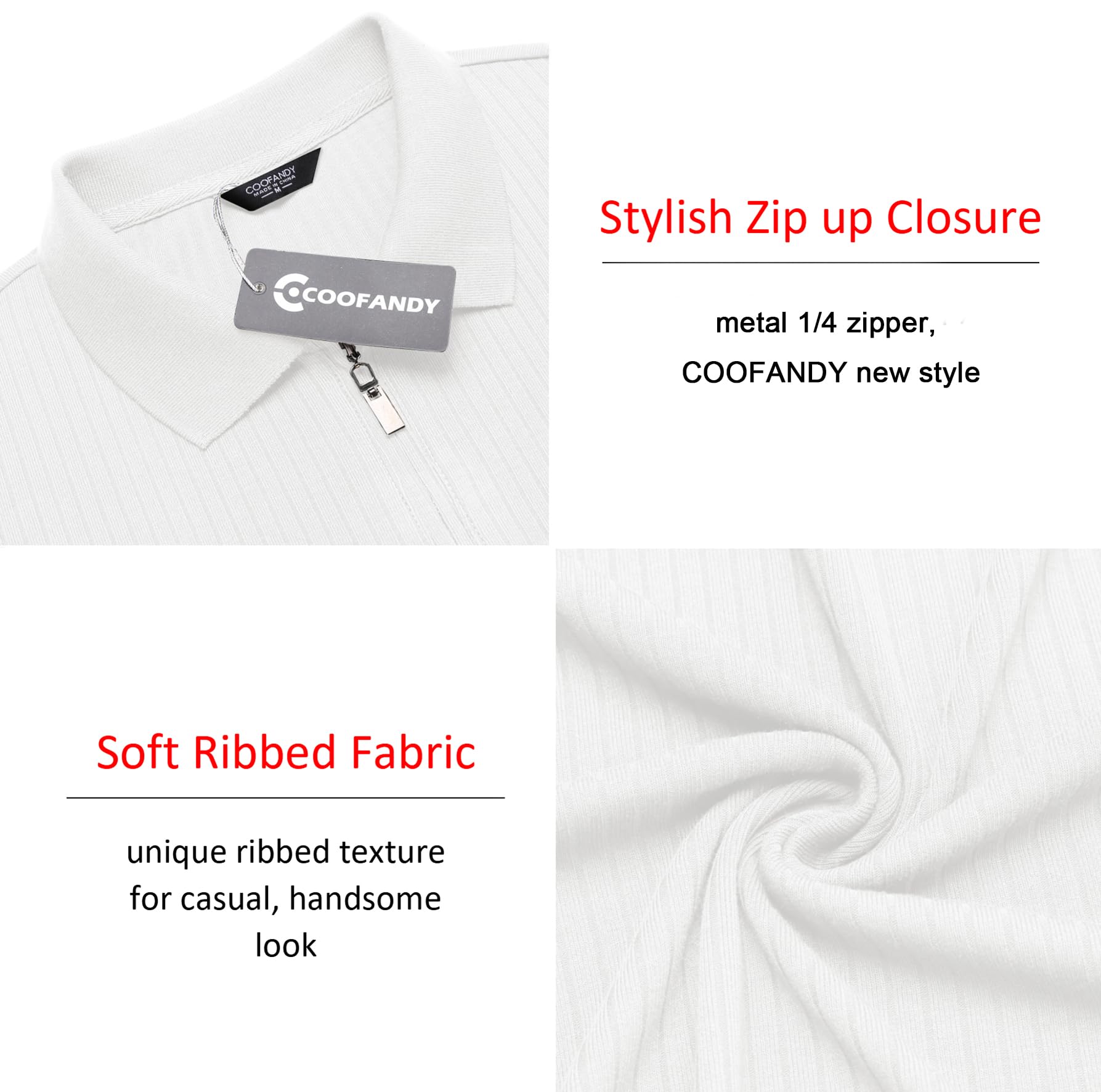 COOFANDY Men's Fitted T Shirt Long Sleeve Stretch Slim Fit Polo Shirts for Golf White