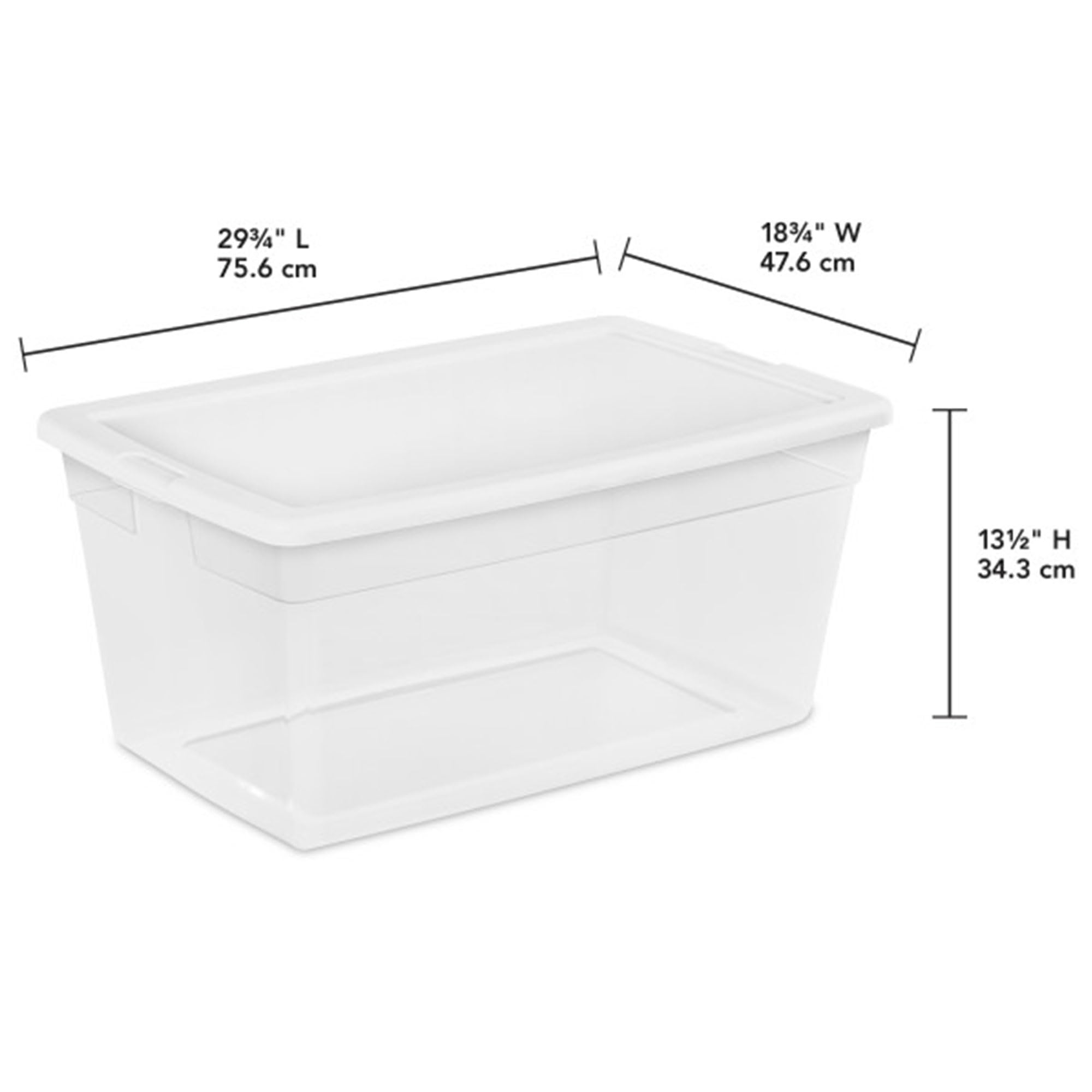 Sterilite 90 Qt Storage Box, Stackable Bin with Lid, Plastic Container to Organize Clothes, Blankets, Towels in Closet, Clear with White Lid, β29.75"L x 13.5"W x 18.75"H, 4-Pack