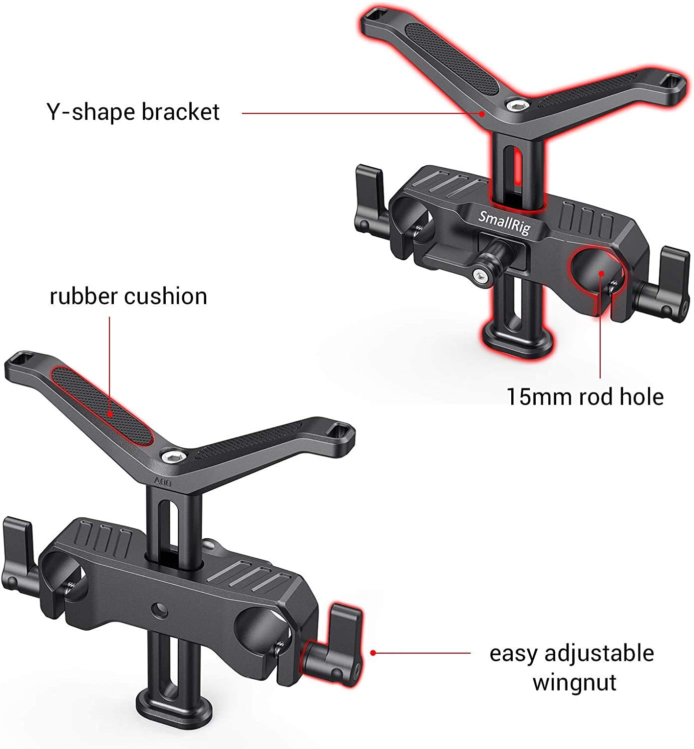 SmallRig 15mm Long Lens Support, 53.5mm Height Adjustable Lens Bracket for DSLR Camera Shoulder Rig - BSL2681