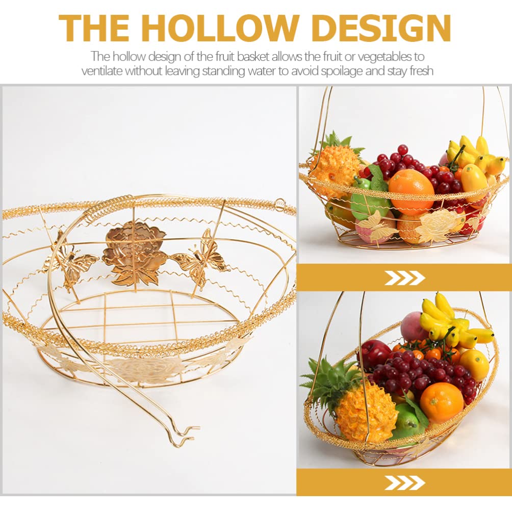 DEPILA Basket Kitchen Metal Farmhouse Table Snack Living Food Holder Tabletop with Wire Vegetable Room Handle Bowl Dried Display Countertop for Bread Multi-Functional Snacks Picnic Egg Baskets