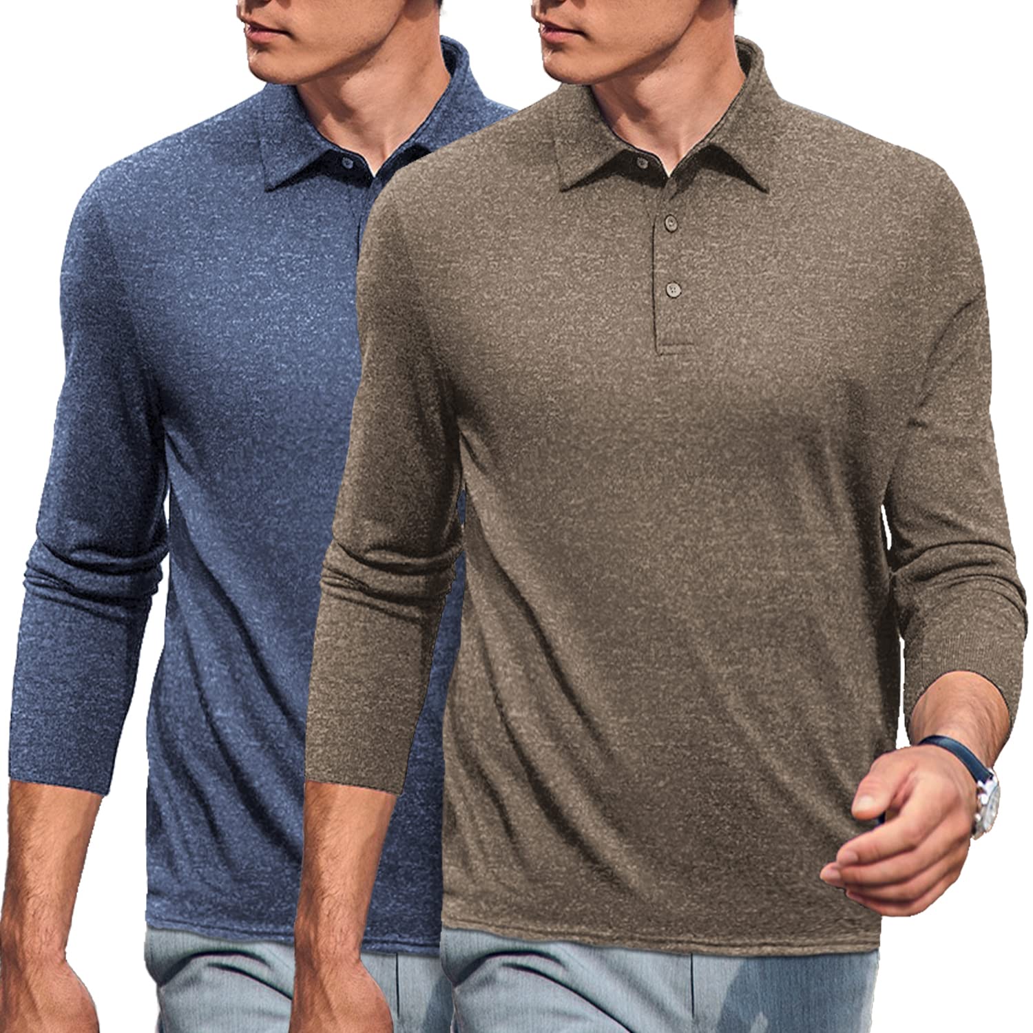 COOFANDY Men's Polo Shirt Quick Dry Long Sleeve Golf Polo Shirts Jersey Golf Shirt
