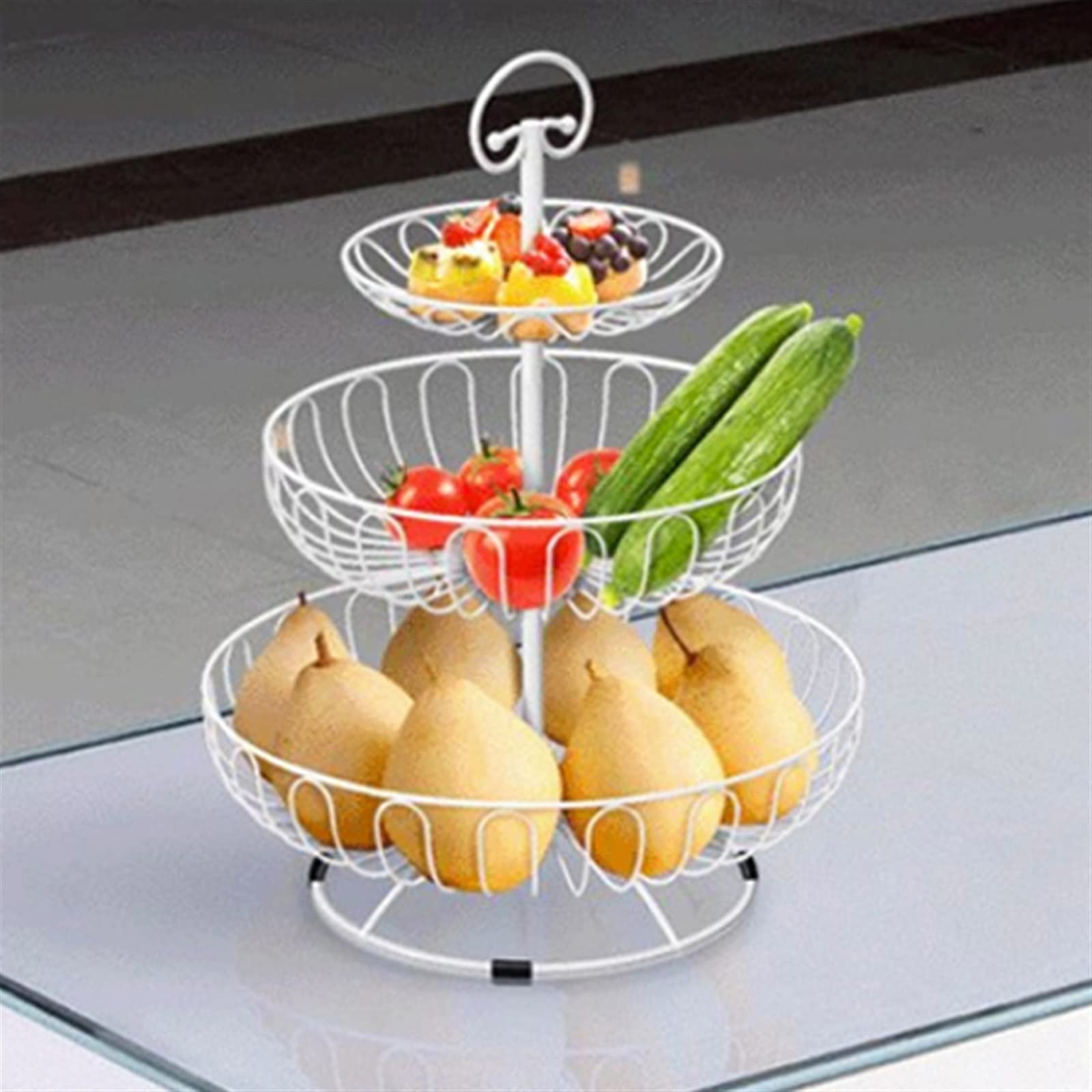 DEPILA Bread gp Fruit Basket for Kitchen 3-Tier Simple Round Metal Home Fruit Plate Tray Rack Storage Basket Rack (Color : Gold)