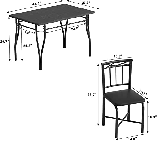 JVSCKO 5 Piece Dining Table Set for Dining Room, Kitchen Table and Faux Leather Chairs for 4, Metal Legs, Padded Seat, Black Home Furniture