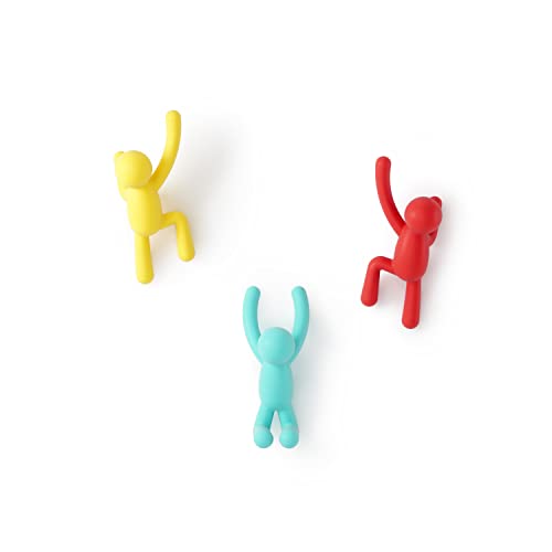 Umbra Buddy Wall Hooks – Decorative Wall Mounted Coat Hooks for Hanging Coats, Scarves, Bags, Purses, Backpacks, Towels and More, Set of 3, Bright Multicolored