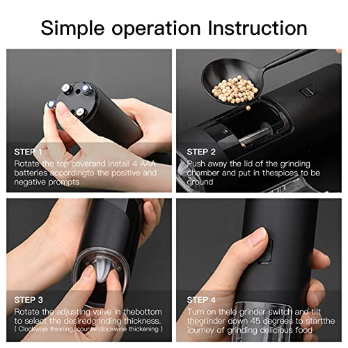 Electric Salt and Pepper Grinder Set Gravity Electric Pepper Grinder, Automatic & Electric Salt and Pepper Grinder, Pepper Mill Electric 1 Pack (Black)