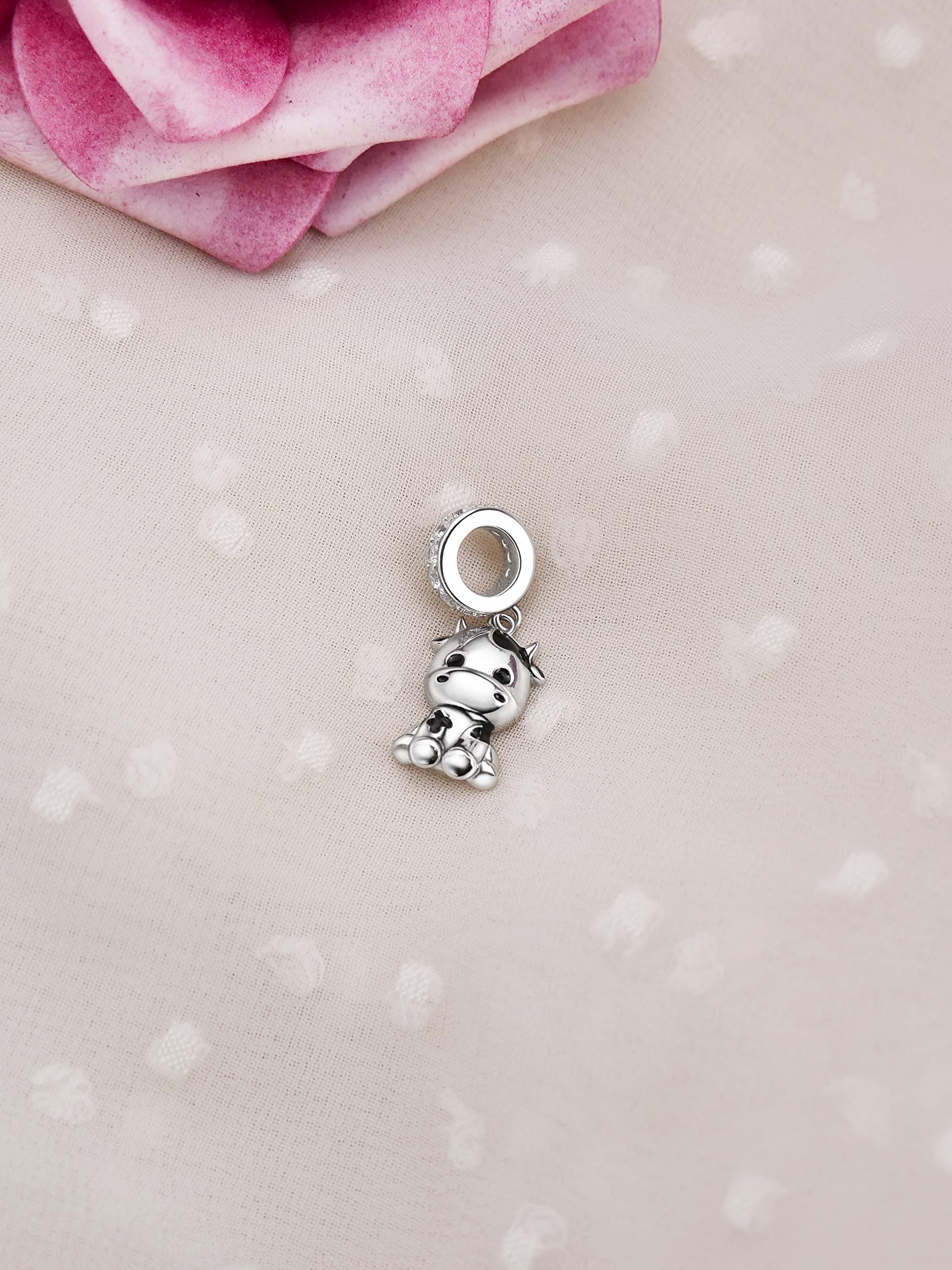 PROESS Sterling Silver Cow Charm Highland Cow Charm Cow Bead Cow Jewelry Gifts for Women