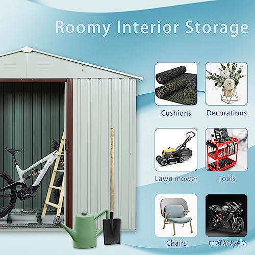 SUNDALY 6x5 FT Metal Outdoor Storage Shed with Windows & Sliding Door, Waterproof Bike Shed Garden Tool Storage Shed with Floor Frame for Backyard Patio