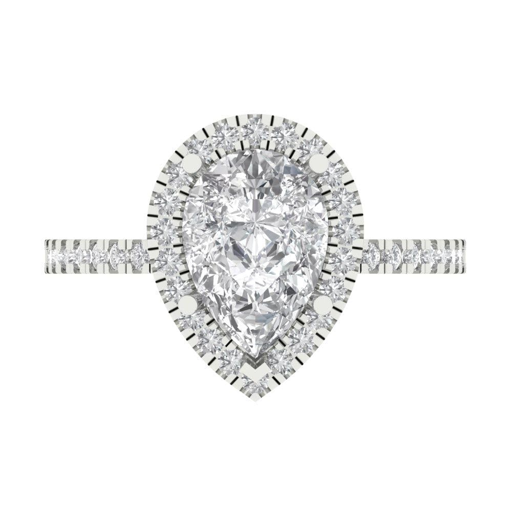 Clara Pucci 2.42ct Pear Cut Solitaire with Accent Halo Stunning Genuine Moissanite Modern Ring 14k White Gold 9.5