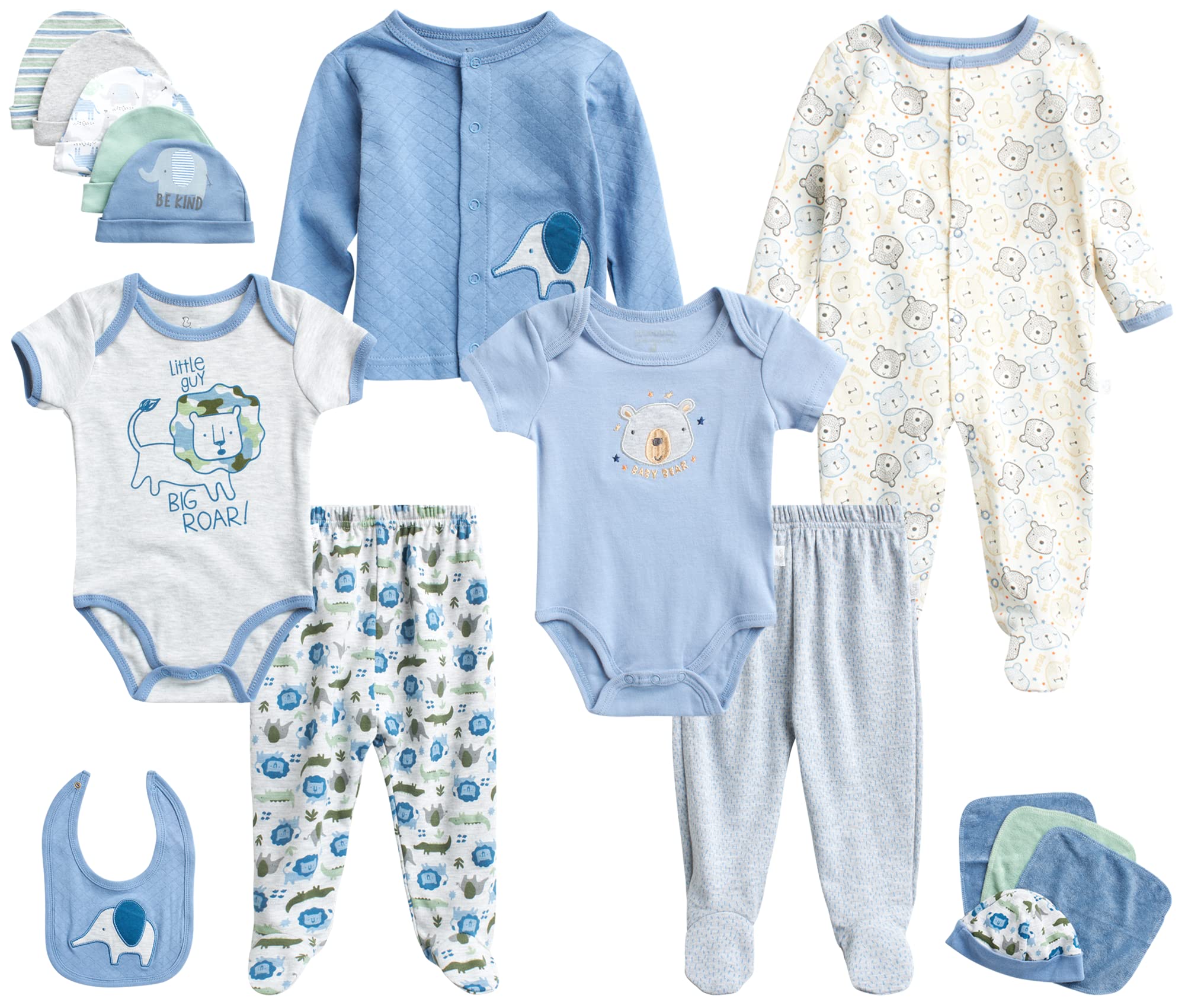 Duck Duck Goose Newborn Baby Take Me Home Layette Gift Set - 17 Piece Jacket, Pants, Bodysuit, Romper, Hat, Washcloth (0-9M), Size 0-3M, Baby Pink