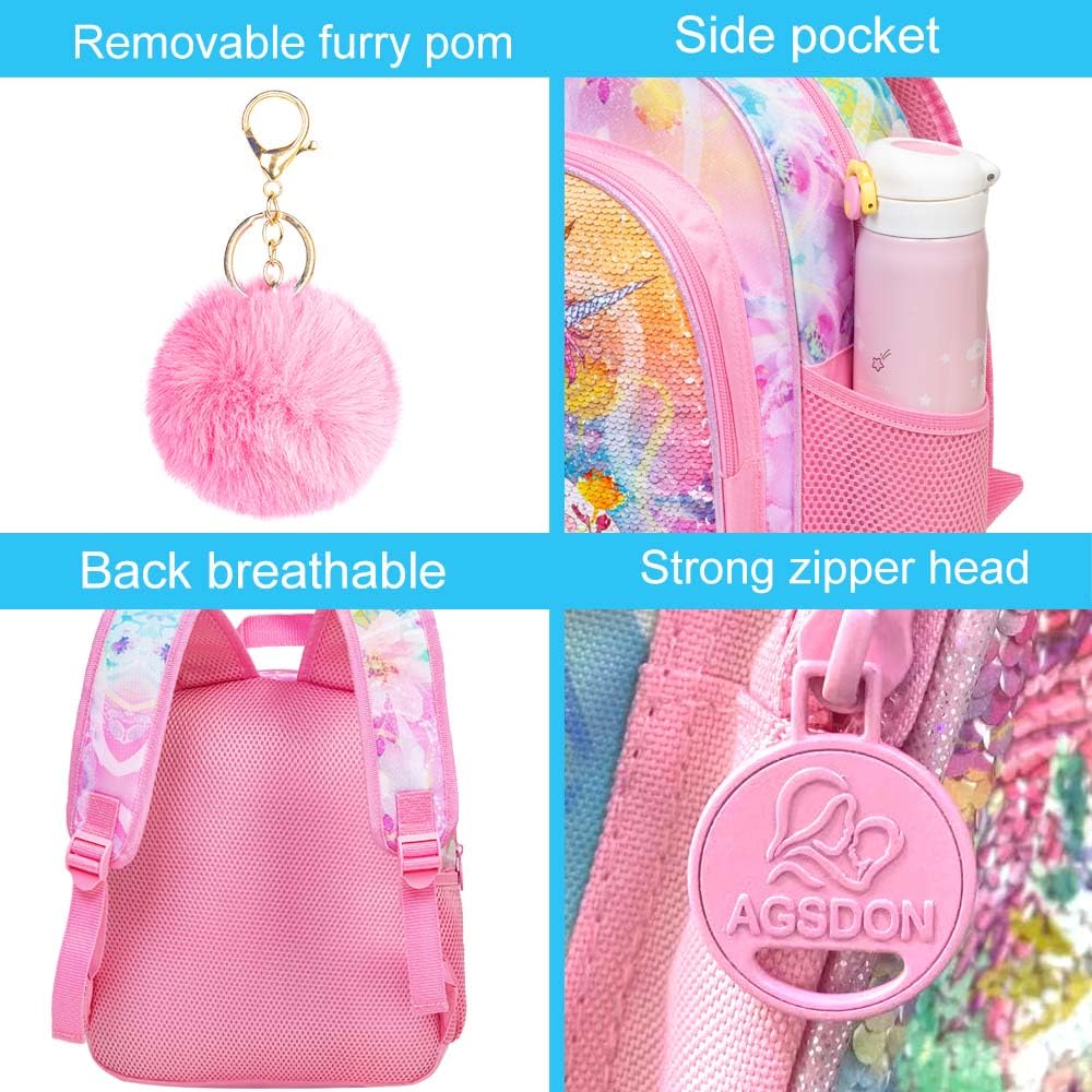 CCJPX Unicorn Backpack for Girls, 12.5β Toddler Sequin Bookbag Kindergarten Cute School Bag