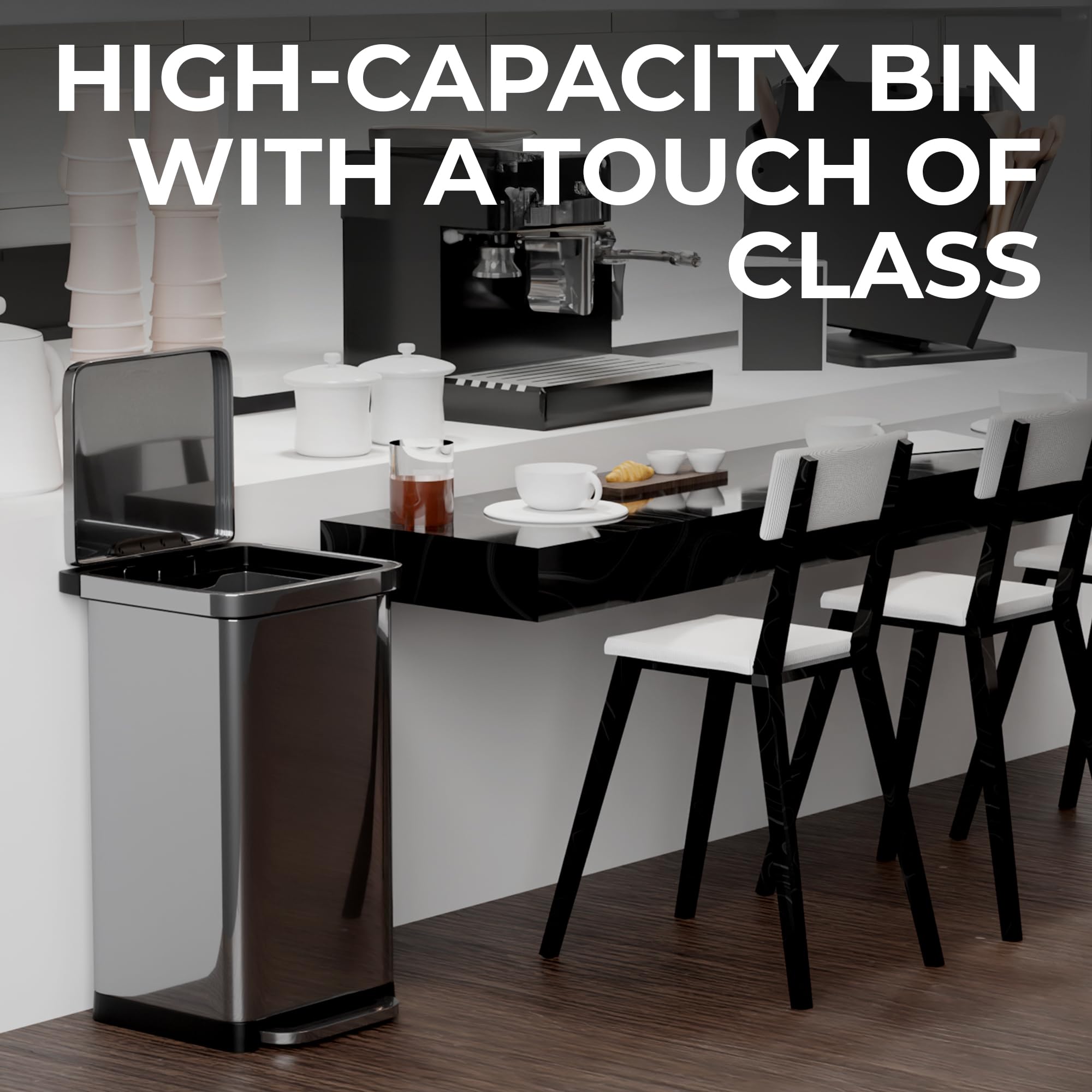 EconoHome 20 Gallon Stainless Steel Large Kitchen Trash Can with Foot Pedal, Soft Close Lid and Trash Bag Retainer Rim