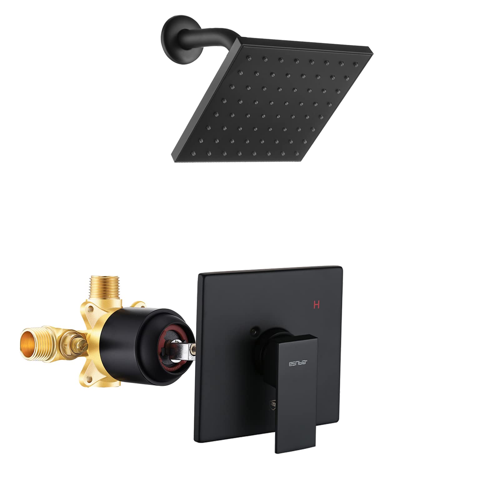 Esnbia Tub Shower Kit, Bathtub Shower Faucet Set(Valve Included) with 6-Inch Rain Shower Head, Single-Handle Shower Trim Kit, Matte Black