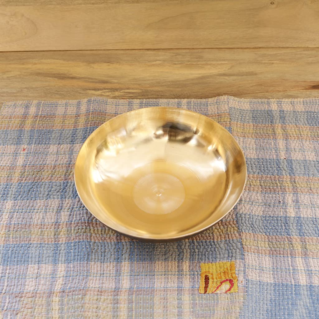 De Kulture Handmade Bronze Kansa Bowl for Biryani, Ramen, Noodle, Macaroni, Spaghetti and Pasta, Ideal for Serving & Dining Table Decoration, 7.5" x 2.25" (DH) Inches