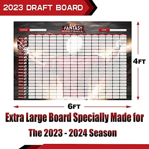 Sumapner Fantasy Football Draft Board 2023-2024 Kit, 817 Player Labels, 6 FT x 4 FT Extra Large Board with 14 Teams 20 Rounds, Including 2023 Top Rookie, Premium Color Edition