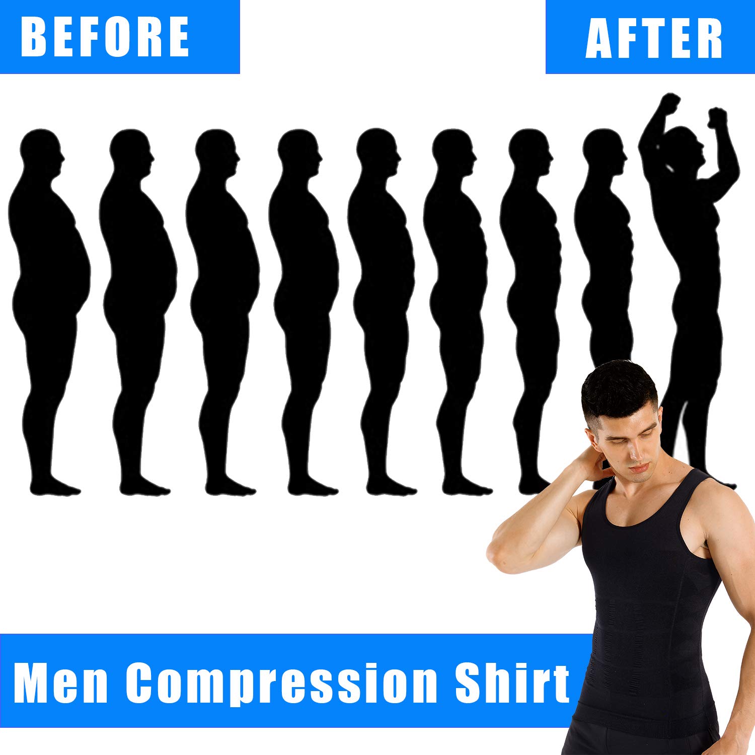COOFANDY Men's 2 Pack Compression Shirt Slimming Body Shaper Vest Gym Workout Tank Top Sleeveless Abdomen Shapewear