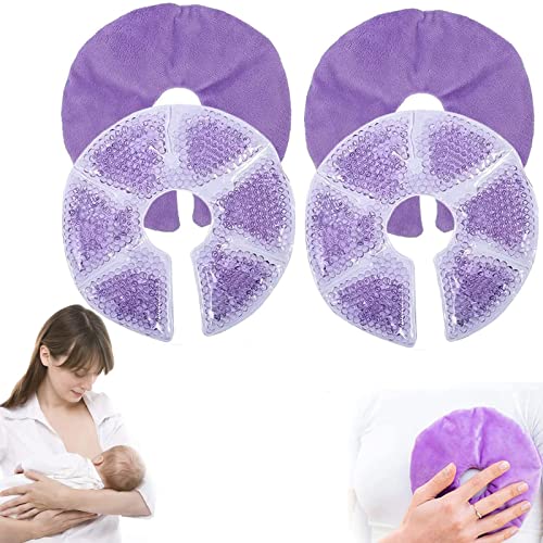 Breast Therapy Pads - Reusable Hot and Cold Therapy Breastfeeding Gel Pads, Boost Milk Let-Down with Gel Bead Pads for Breastfeeding Moms,Mastitis, Engorgement (Purple)