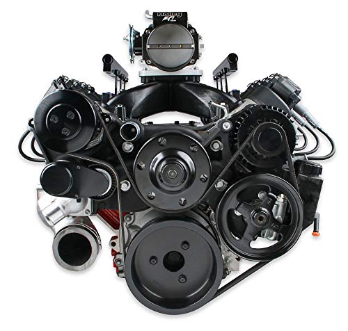 NEW HOLLEY BLACK PREMIUM MID-MOUNT LS7 COMPLETE ACCESSORY SYSTEM W/ SD7 A/C COMPRESSOR,ALTERNATOR,P/S PUMP,TENSIONER,SFI CERTIFIED DAMPER W/BILLET CRANK PULLEY,COMPATIBLE WITH GM LS ENGINES