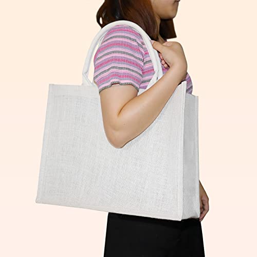 RSLUX Burlap Gift Bags Bulk,Reusable Jute Tote Bag with Laminated Interior and Cotton Handles, Plain Burlap Bags for Shopping Craft Embroidery Painting Decoration DIY,Wedding Party, 6 Packs