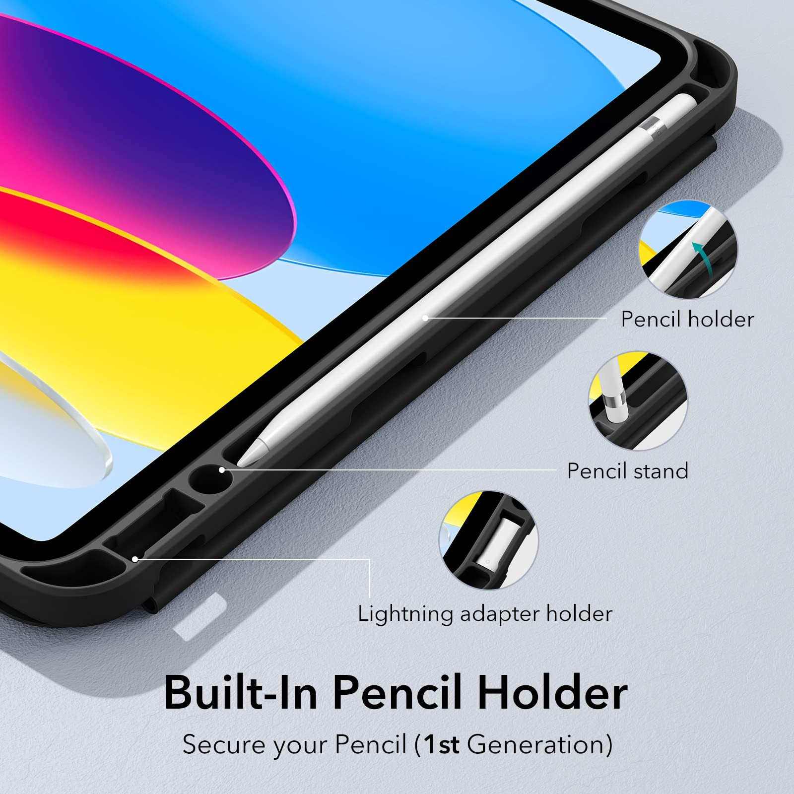 ESR for iPad 10th Generation Case(2022), Trifold Stand Case Compatible with iPad 10.9 Inch with Flexible Back, Built-in Pencil Holder, Pencil 2 Support, Auto Sleep and Wake, Slim and Light, Black