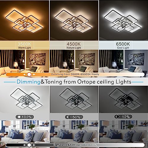 HIHIHOMY 41.7in Modern LED Ceiling Light for Living Room,120W Brown Modern Dimmable Flush Mount Led Ceiling Light Fixtures,8 Square Frame Acrylic with Remote Ceiling Lamps