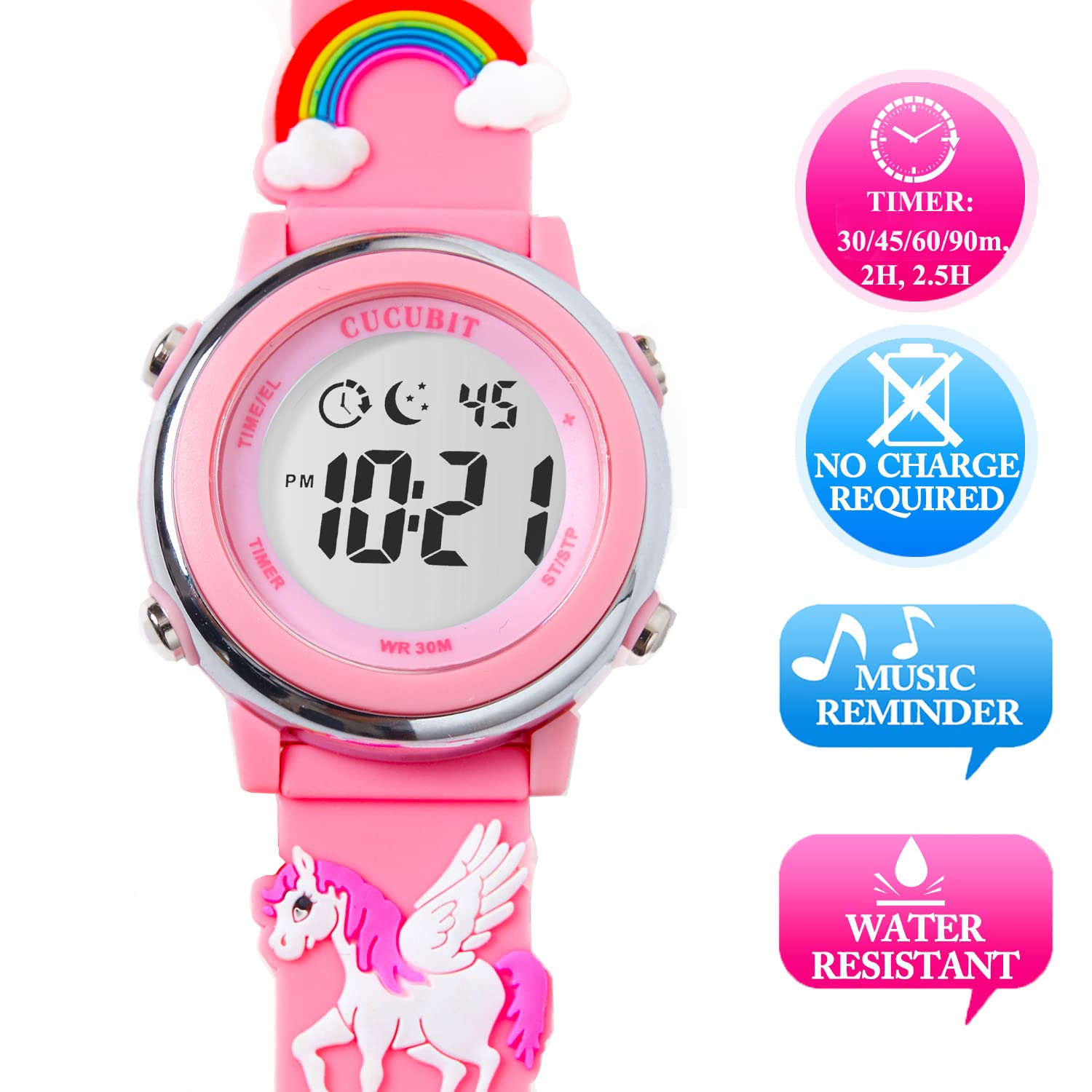 CUCUBIT Daily Water Resistant Potty Training Watch Reminder- Long Battery Life Toilet Training Timer Watch Tool for Baby Toddlers Kids Pink