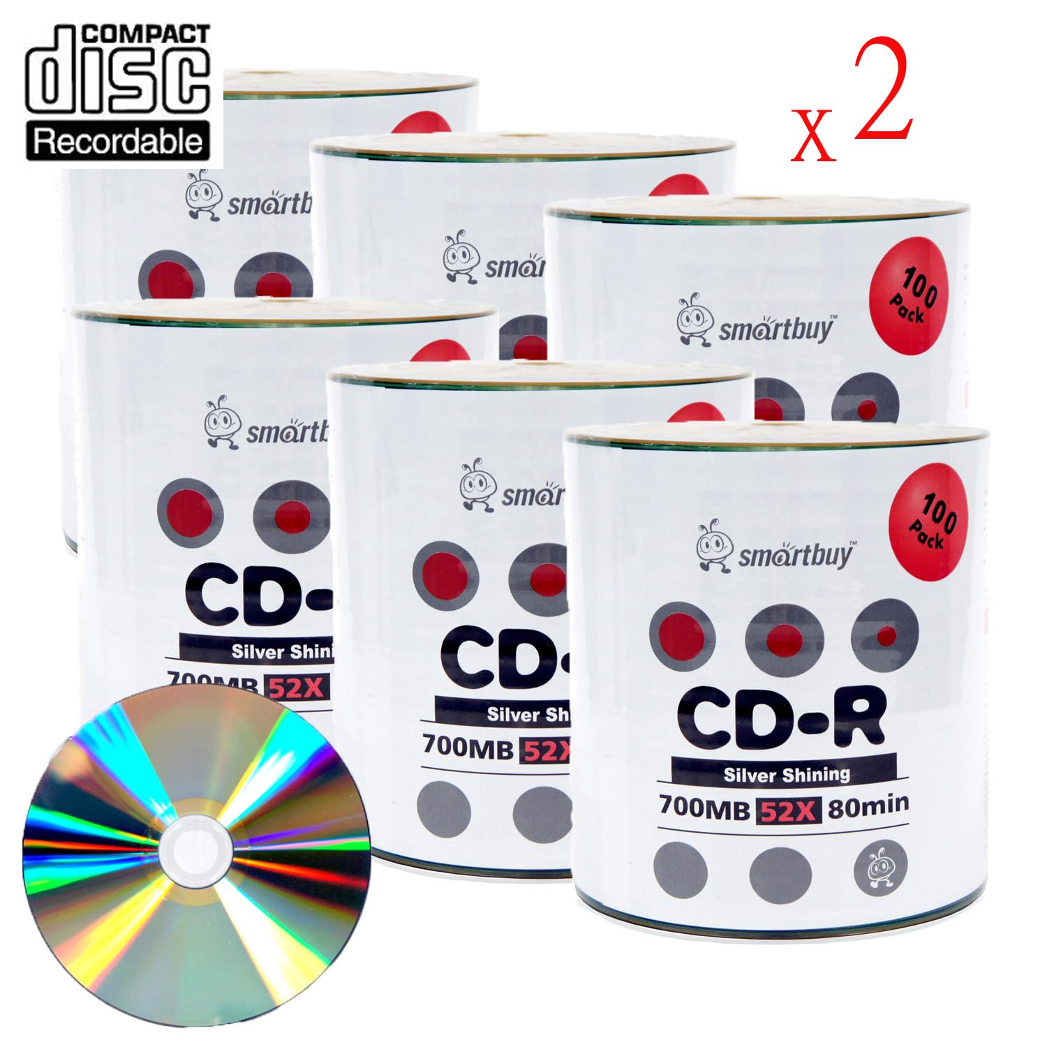 Smartbuy 1200-disc 700mb/80min 52x CD-R Shiny Silver Top Blank Recordable Media Disc