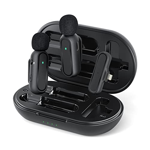 BYbrutek Wireless Lavalier Microphone for iPhone Video Recording Podcast, Lapel Mini Microphones with Portable Charging Case