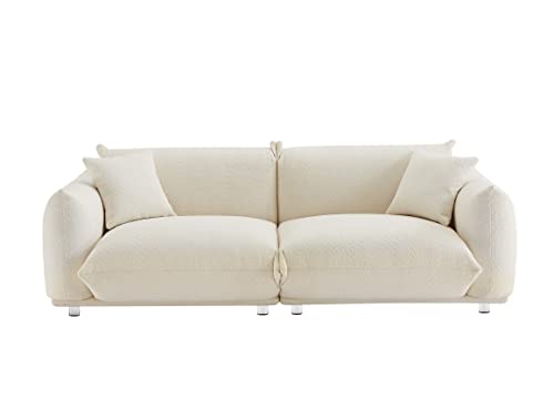 JSCHZ Comfy Couch Loveseat Sofa, Sherpa Teddy Oversized Loveseat Sofa Overstuffed Cloud Couch Extra Deep-Seat-Filled Couch for Small Spaces, Living Room, Apartment, (White)