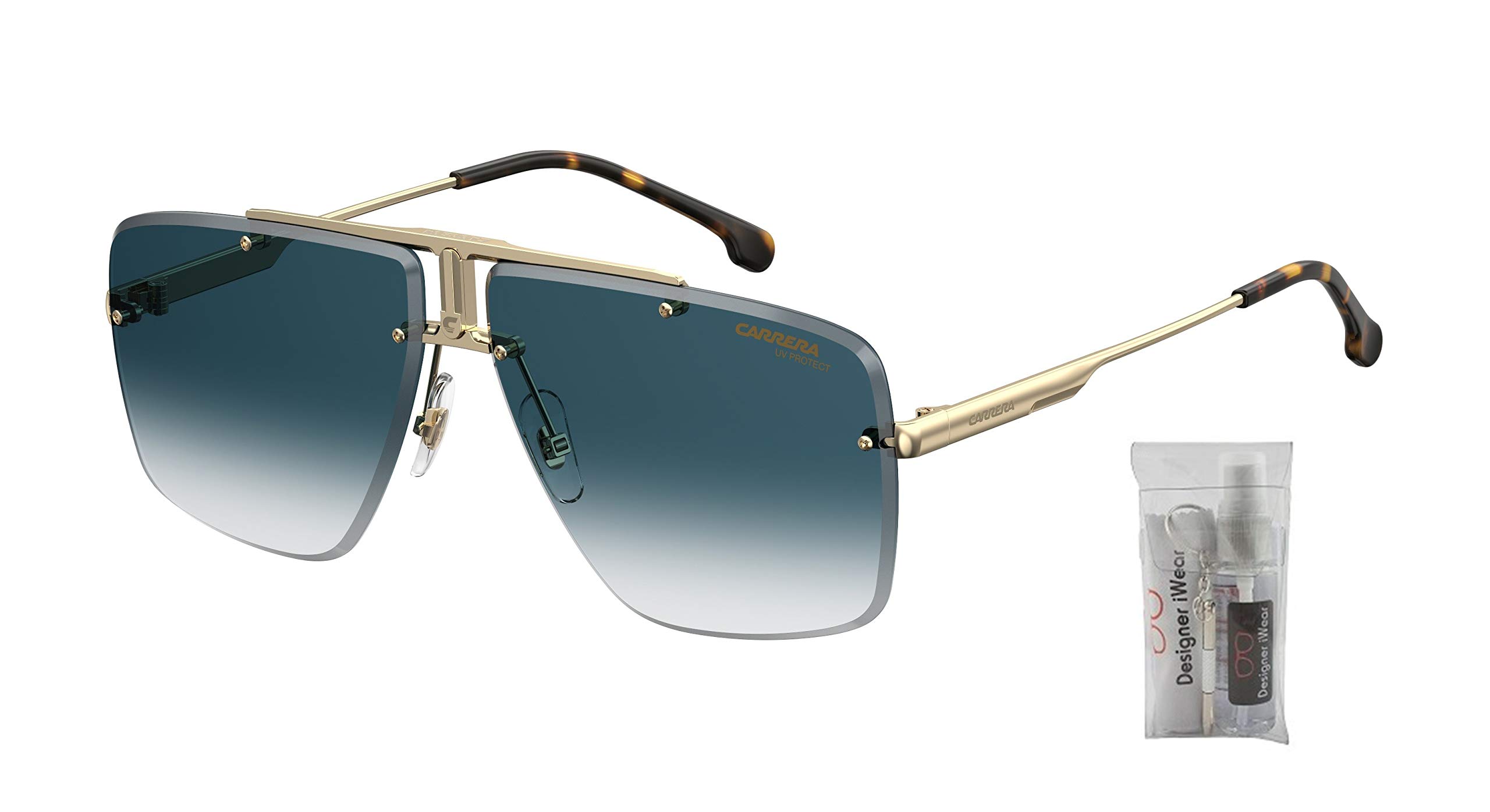 Carrera CA1016/S 0001 64mm Yellow Gold/Dark Blue Gradient Square Sunglasses for Men for Women + BUNDLE with Designer iWear Eyewear Kit