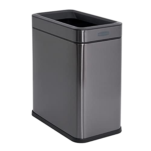 Rubbermaid Stainless Steel Wastebasket, 2.6-Gallon, Charcoal, Trash Can fits Under Desk for Home/Office/Bathroom
