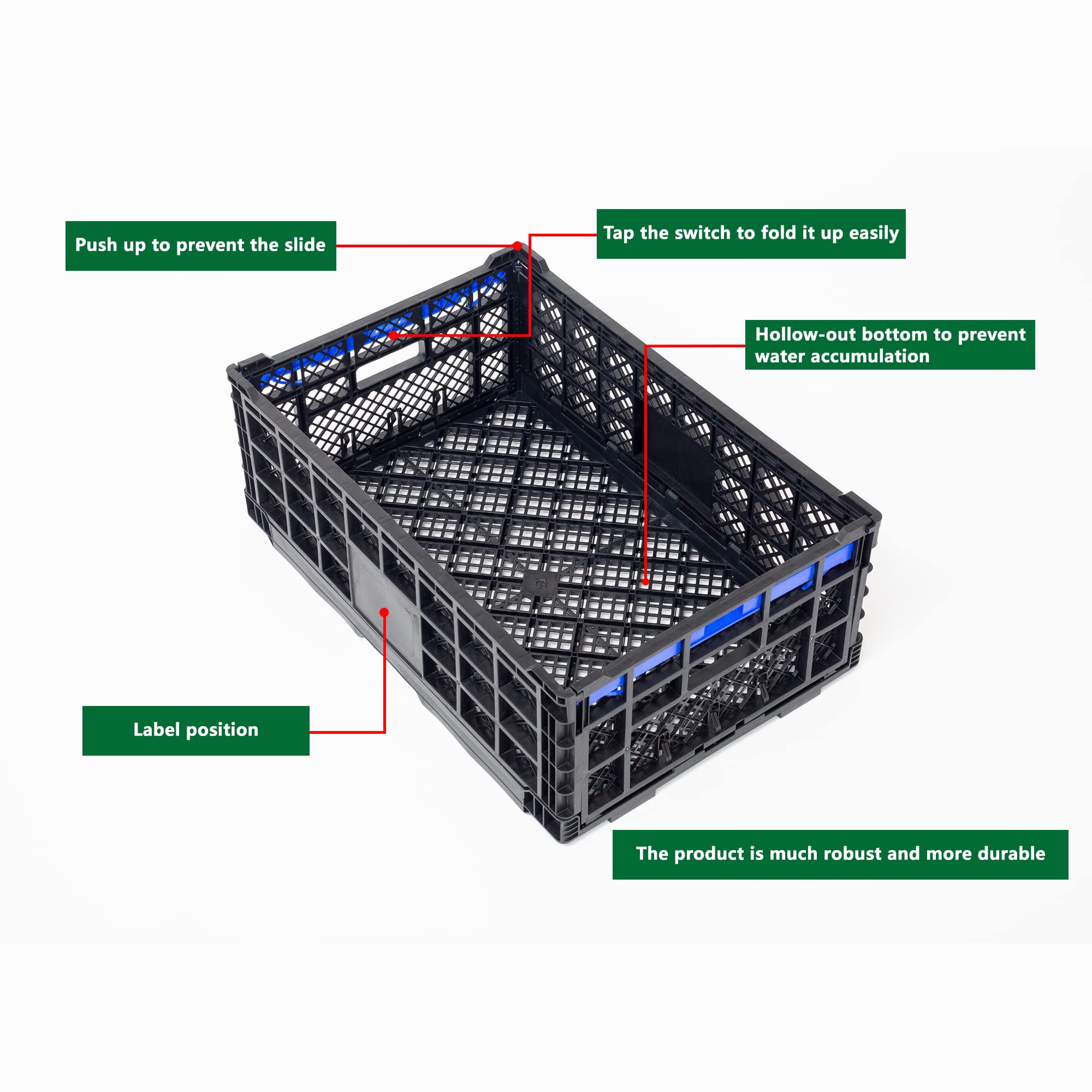 Civil Furniture 3-Pack Collapsible Storage Crates, Stackable Storage Basket Collapsible Storage Bins, 47L Plastic Crate Collapsible Crate Pastel Crates for Home Kitchen Office