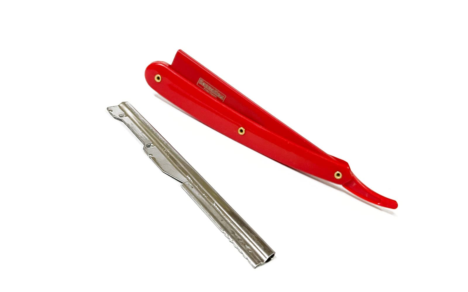 Essentiex Stright Razor Classic Stainless Steel Plastic Handy Barber Shaving Razor Single Edge Replaceable Blades with 25 Half Blades (Red)