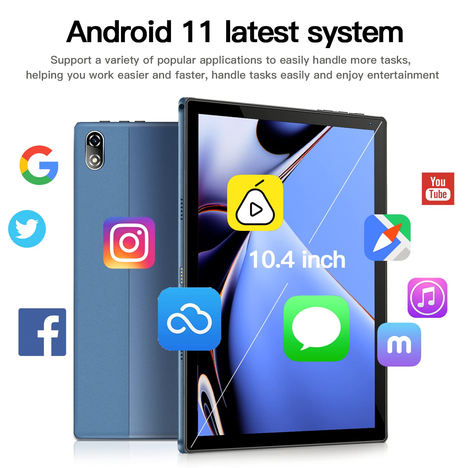DUODUOGO 2023 Newest Android 11.0 Tablet, 2 in 1 Tablet 10.4 Inch, 5G WiFi with Keyboard, 4GB + 64GB Storage, Quad-Core Processor, 13MP Camera, 1332 * 800 HD Display, Mouse/Leather Case (DGO-S7 Blue)