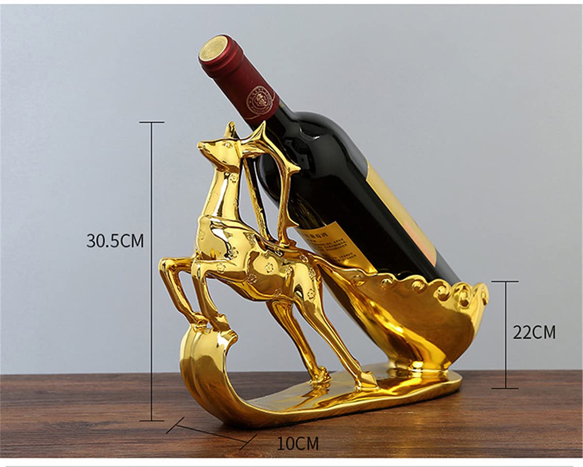 CdyBox Wine Rack Deer Ornaments Single Bottle Holder Stand Wine Cabinet Resin for Living Room Home Décor Gifts (Gold)