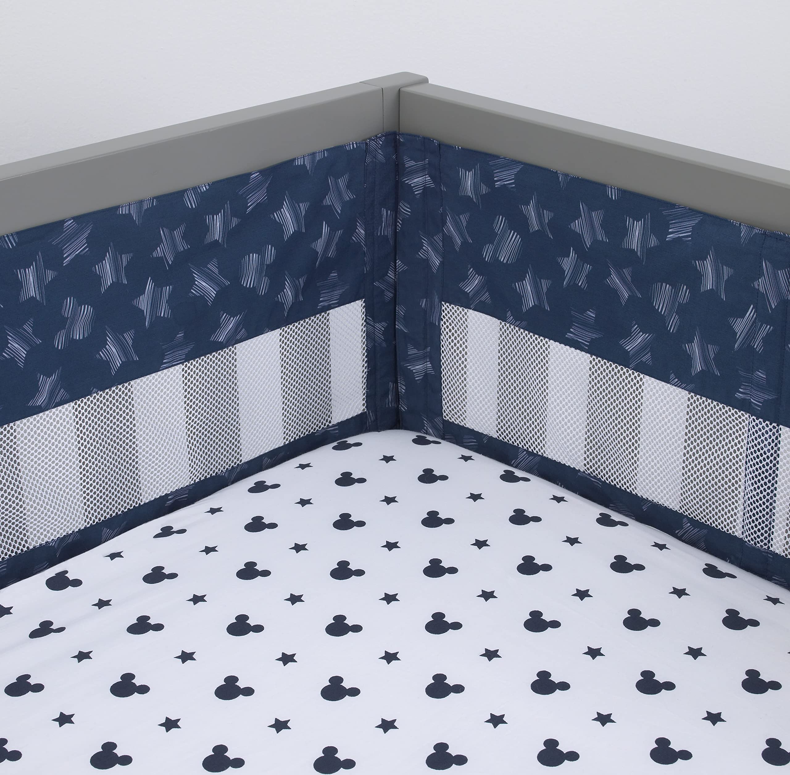 Disney Mickey Mouse Hello World Navy and White Stars Secure Me Crib Liner