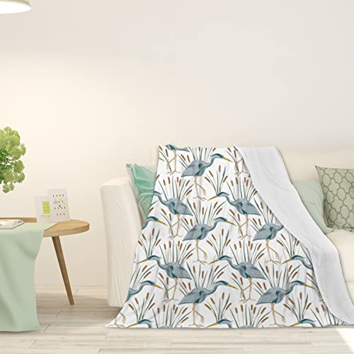 Gyapuk Heron Bird, Thickened Fleece Throw Blankets,Pattern with Heron Bird,Super Soft Flannel Cozy Blankets for Adults,Washable Lightweight Fuzzy for Sofa Bed Office,Gray Blue,30x40in
